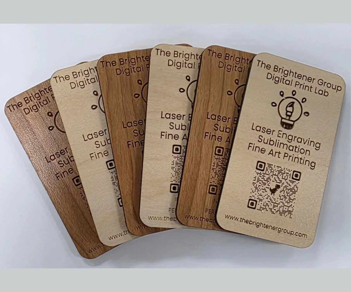 UV Finished Wood Laser Engraved Business Cards | The Brightener Group